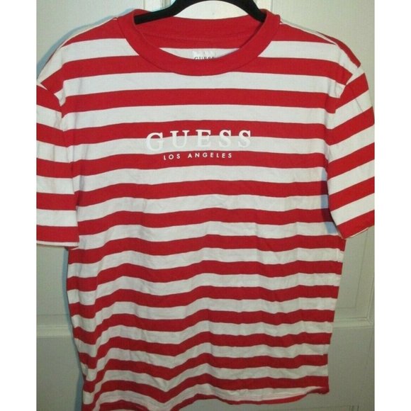 Guess | Shirts | Guess Los Angeles 3d Spell Out Mens Red White Striped ...